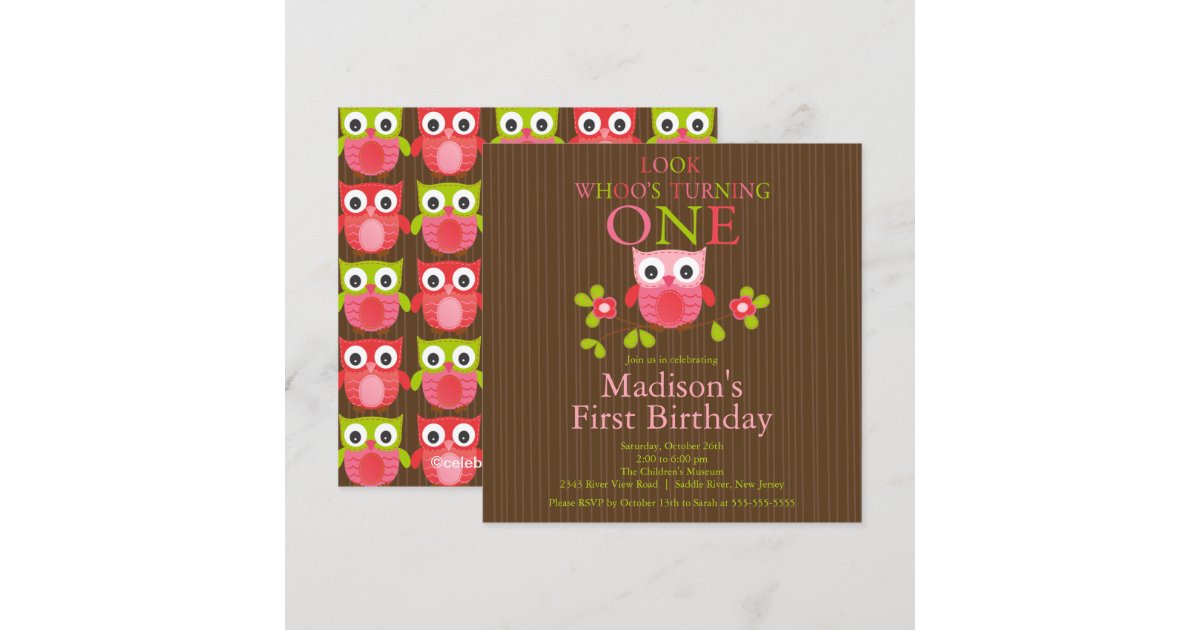 Cute Modern Owl 1st Birthday Party Invitations | Zazzle