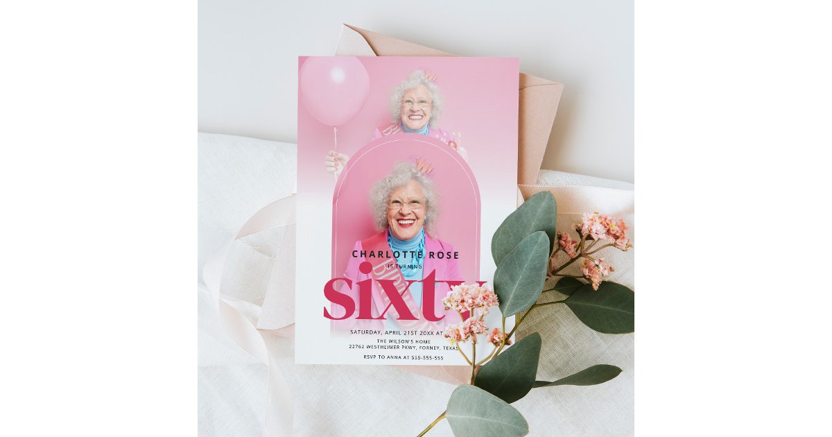 Cute Modern Photo Arch 60th Birthday Invitation | Zazzle