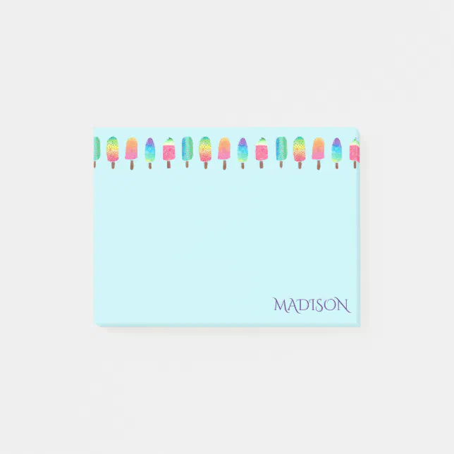 Cute Modern Purple Blue Popsicle Pattern Girly Post-it Notes | Zazzle