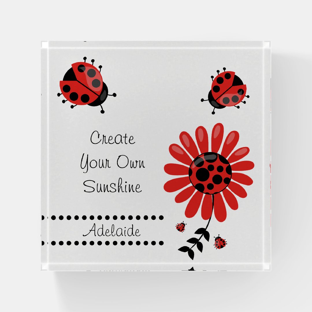 Cute Modern Red Ladybug Personalized Paperweight | Zazzle