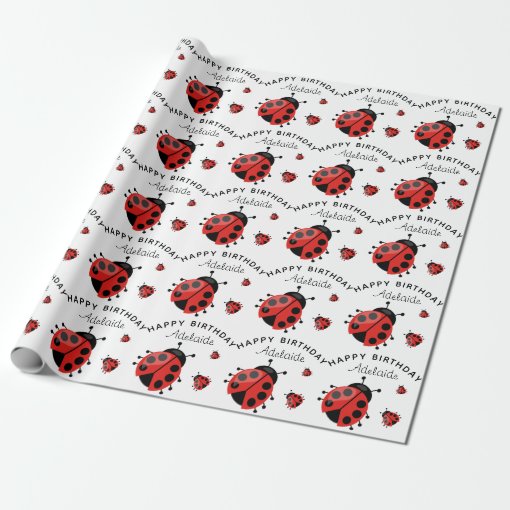Cute Modern Red Ladybug Personalized Wrapping Paper | Zazzle