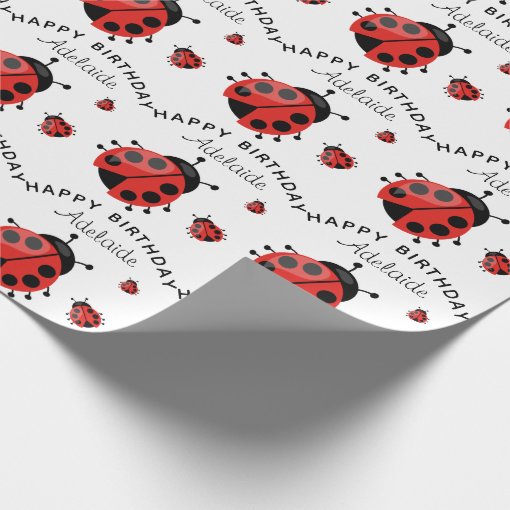 Cute Modern Red Ladybug Personalized Wrapping Paper | Zazzle