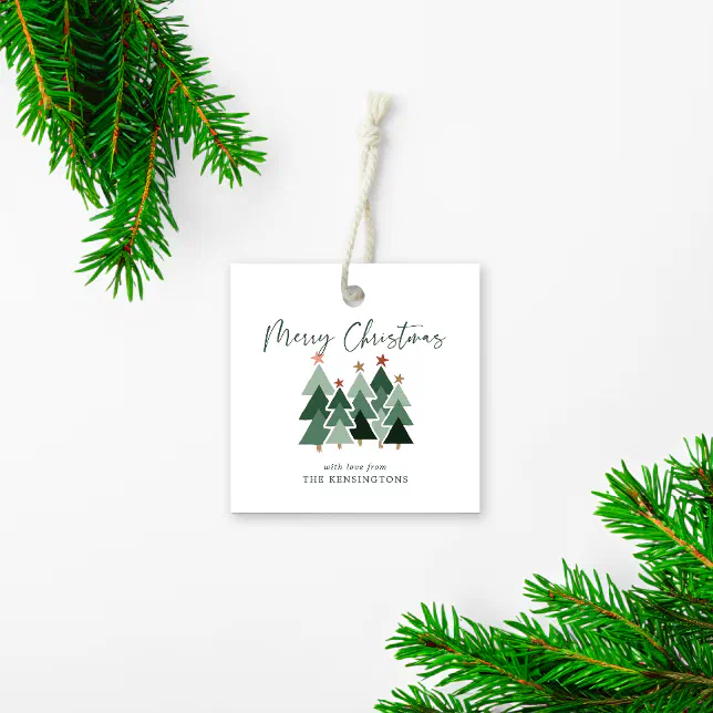 Cute Modern Rustic Christmas Trees Favor Tags | Zazzle