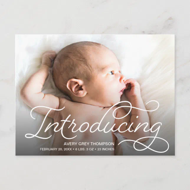 Cute Modern Script Introducing Baby Photos Postcard | Zazzle