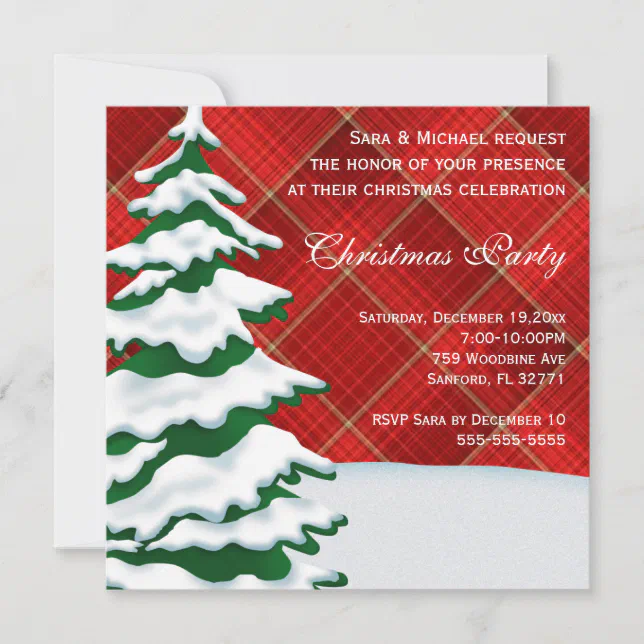 Cute Modern Snowy Christmas Tree Party Invitation | Zazzle