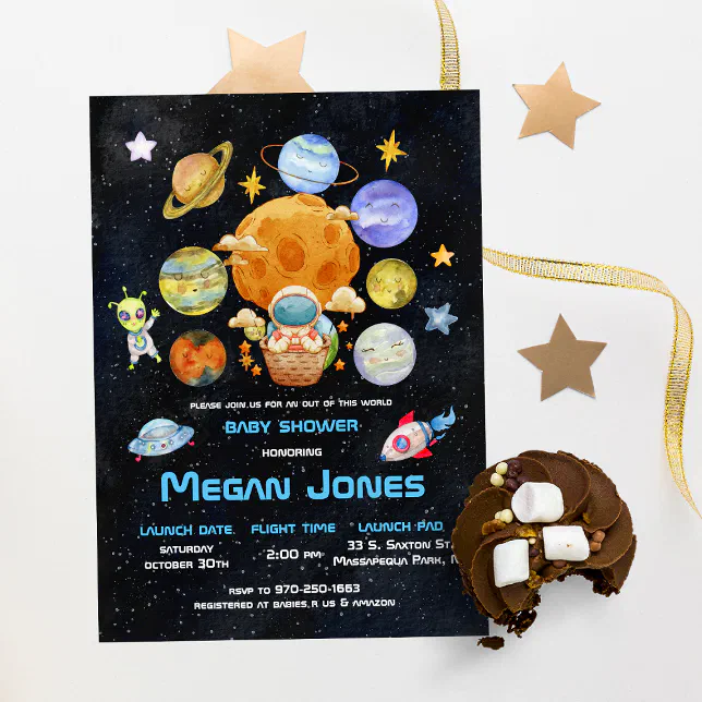 Cute Modern Space Astronaut Alien | Baby Shower Invitation | Zazzle