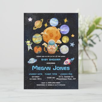 Cute Modern Space Astronaut Alien | Baby Shower Invitation | Zazzle