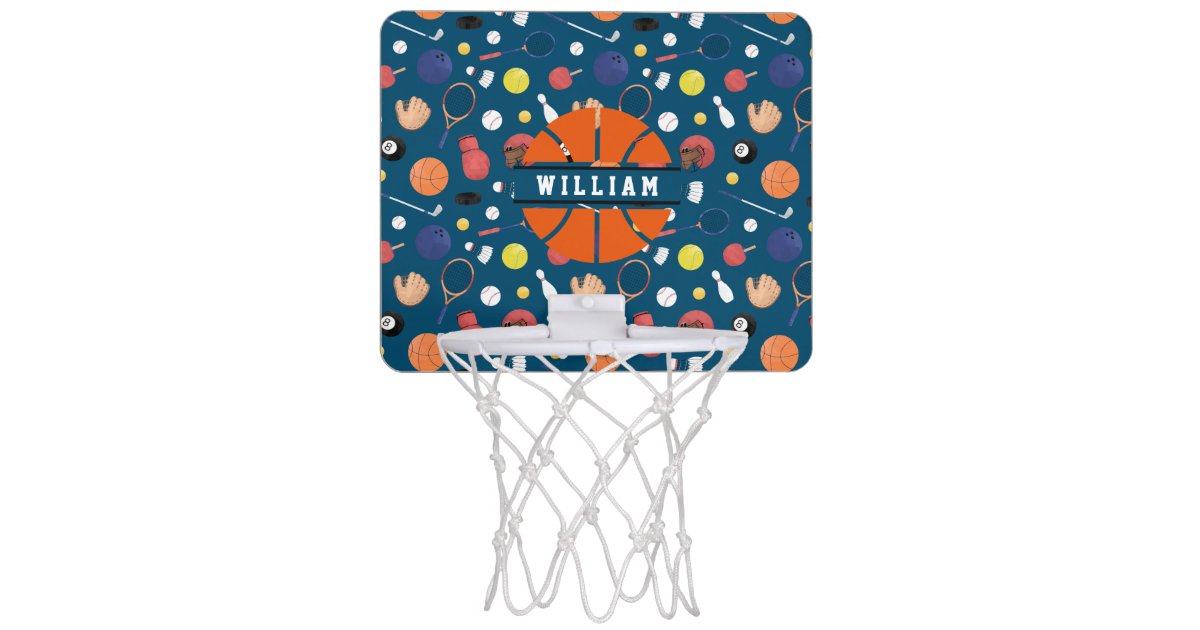 Cute Modern Sports Champion Personalized Kids Blue Mini Basketball Hoop ...