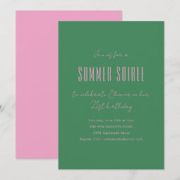 Cute Modern Summer Soiree Birthday Party Green Invitation | Zazzle
