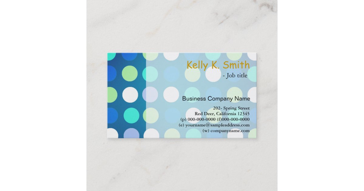 Cute, modern, trendy, big blue, green polka dots business card | Zazzle