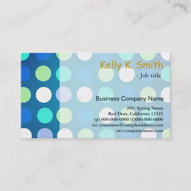 Cute, modern, trendy, big blue, green polka dots business card | Zazzle