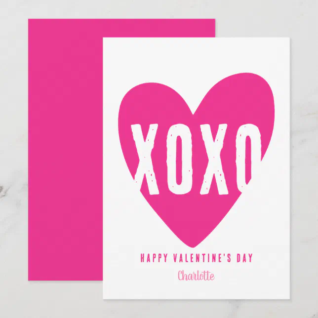 Cute Modern XOXO Heart Personalized Valentine's Holiday Card | Zazzle