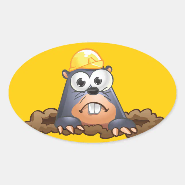 Cute Mole Digging Cartoon Oval Sticker | Zazzle
