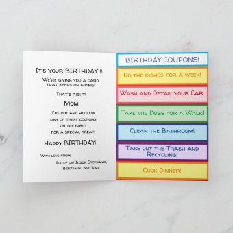 Cute Mom's Birthday Coupon Card | Zazzle