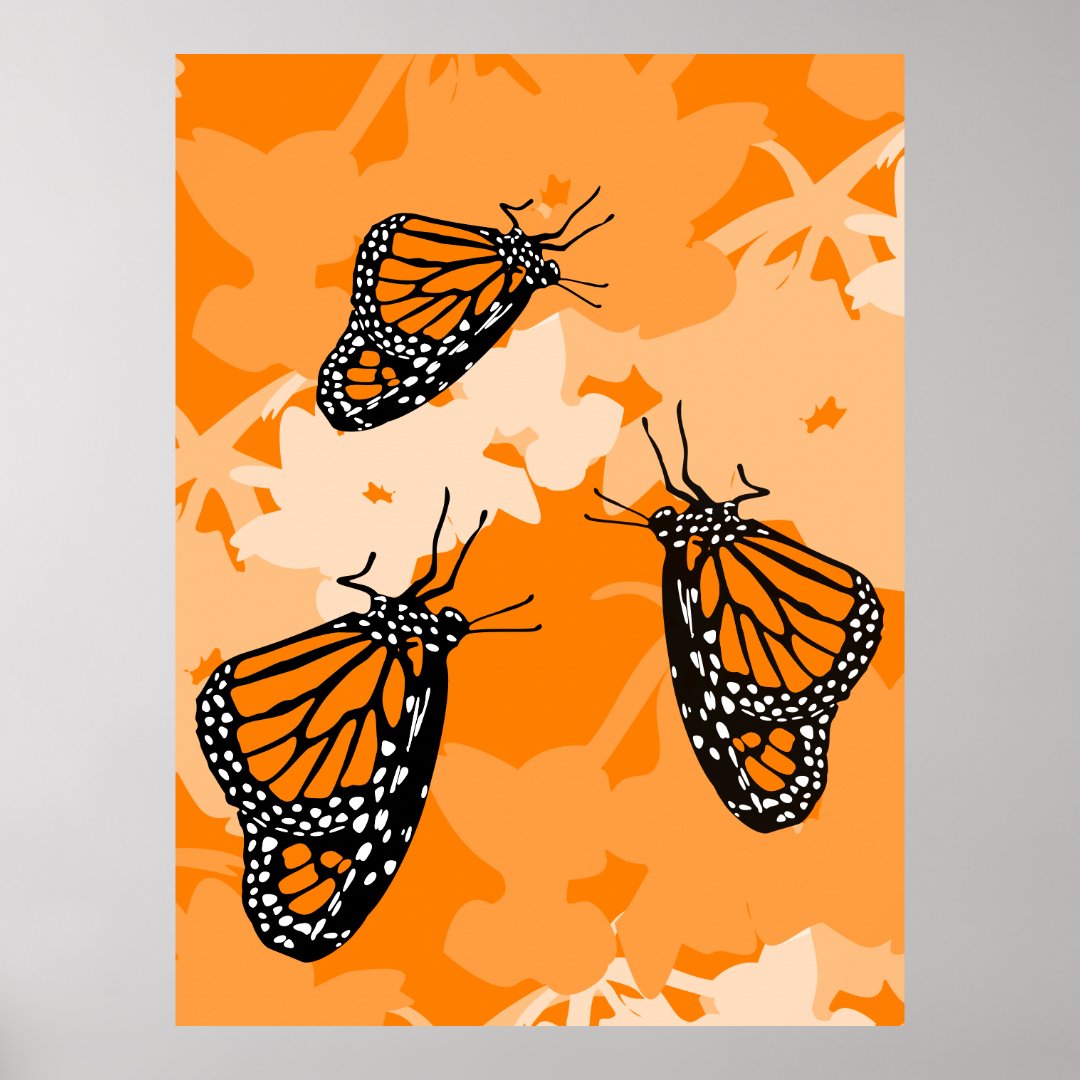 Cute Monarch Butterfly Trio On Swan Plant Poster | Zazzle