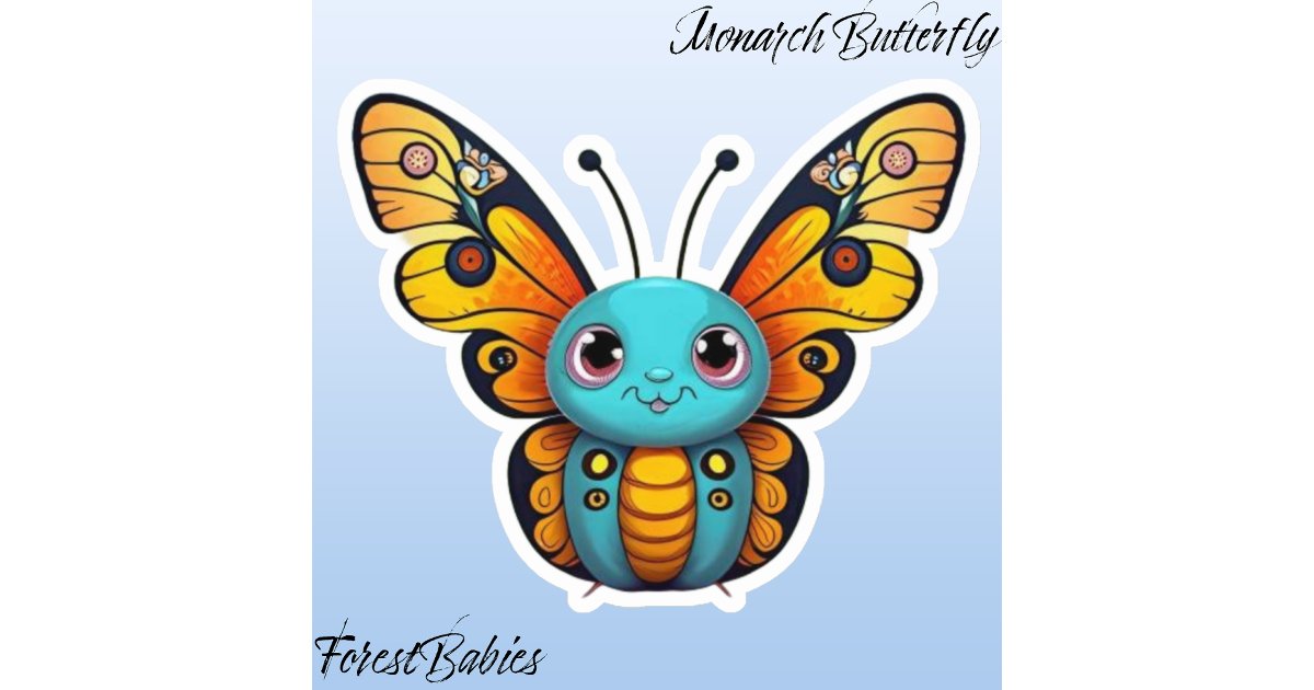 Cute Monarch Butterfly Whimsical Cartoon Graphic Sticker | Zazzle