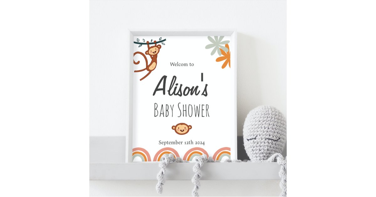 Cute Monkey Baby Shower Welcome Sign | Zazzle
