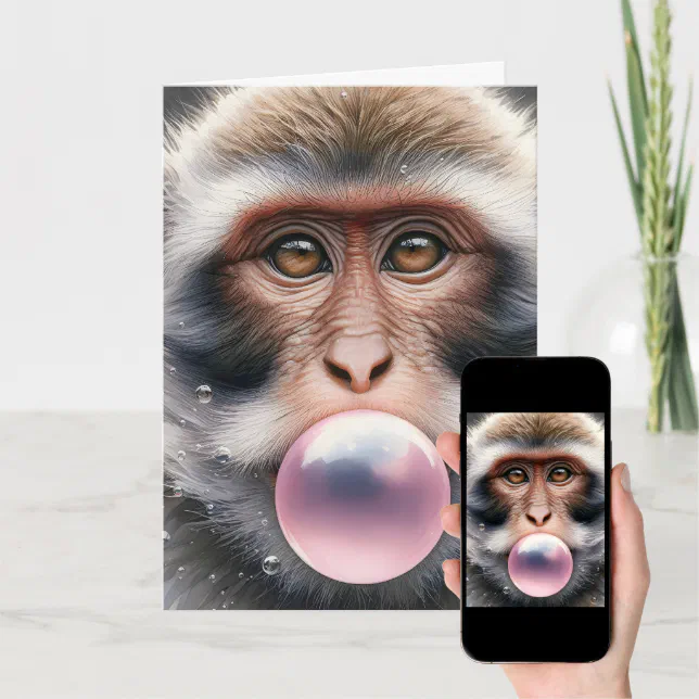 Cute Monkey Blowing Bubbles Bubble Gum Blank Card | Zazzle