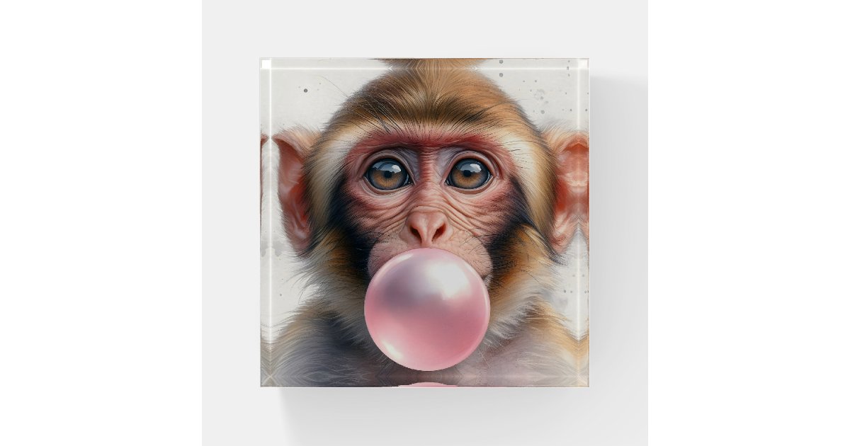 Cute Monkey Blowing Bubbles Bubble Gum Paperweight | Zazzle