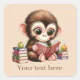 Cute monkey book lovers add text square sticker | Zazzle