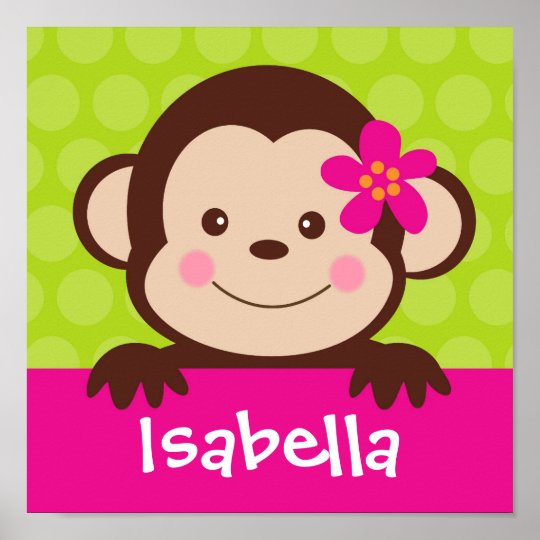 Cute Monkey Personalized Name Art Print girl Kids | Zazzle.com