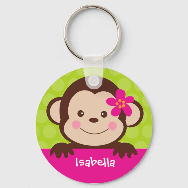 Cute Monkey Personalized name Key chain Bag tag | Zazzle