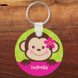 Cute Monkey Personalized name Key chain Bag tag | Zazzle
