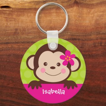 Cute Monkey Personalized name Key chain Bag tag | Zazzle
