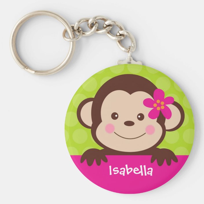 Cute Monkey Personalized name Key chain Bag tag | Zazzle.com