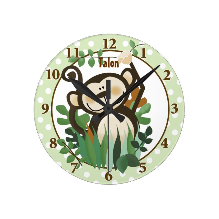 Cute Monkey Personalized Wall Clock | Zazzle.com