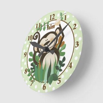 Cute Monkey Personalized Wall Clock | Zazzle