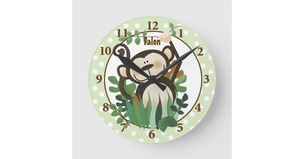 Cute Monkey Personalized Wall Clock | Zazzle