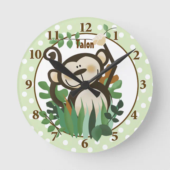 Cute Monkey Personalized Wall Clock | Zazzle