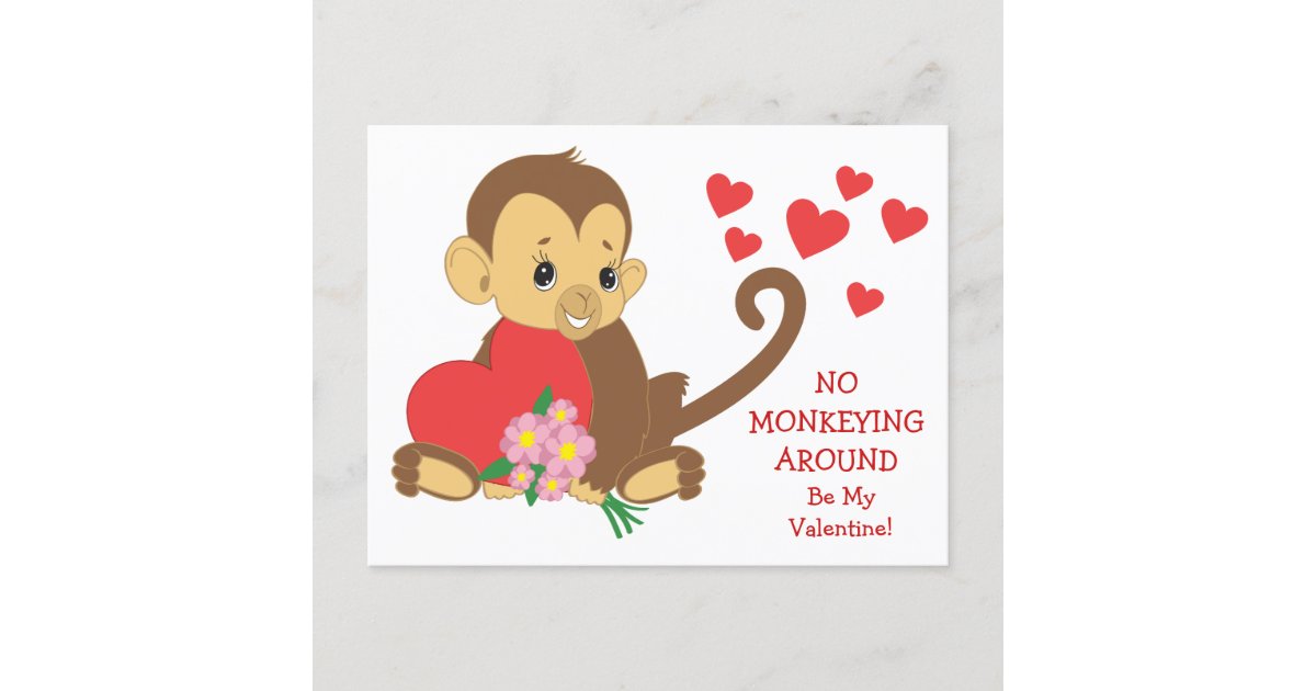Cute Monkey Red Hearts Valentine Postcard | Zazzle