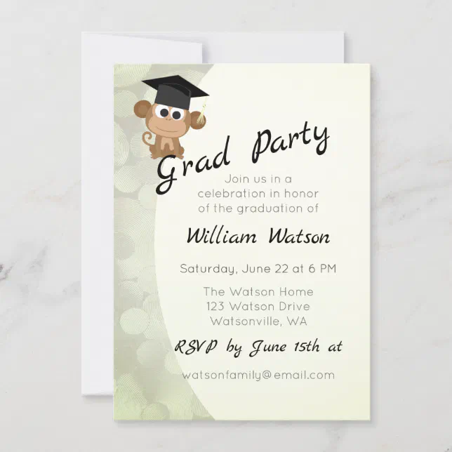 Cute Monkey Themed Graduation Party Invitation | Zazzle