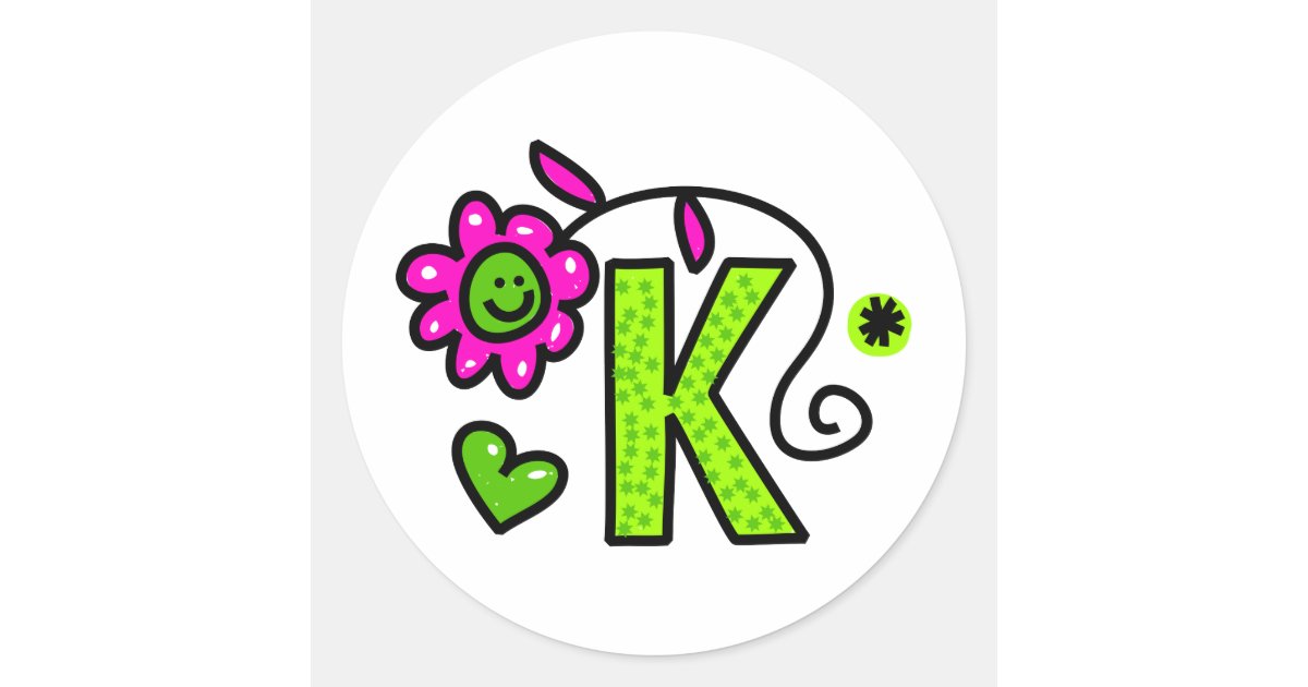 Cute Monogram Letter K Greeting Text Expression Classic Round Sticker ...