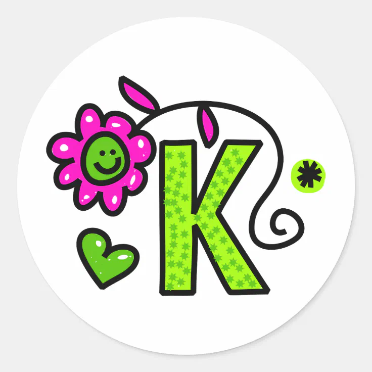 Cute Monogram Letter K Greeting Text Expression Classic Round Sticker ...