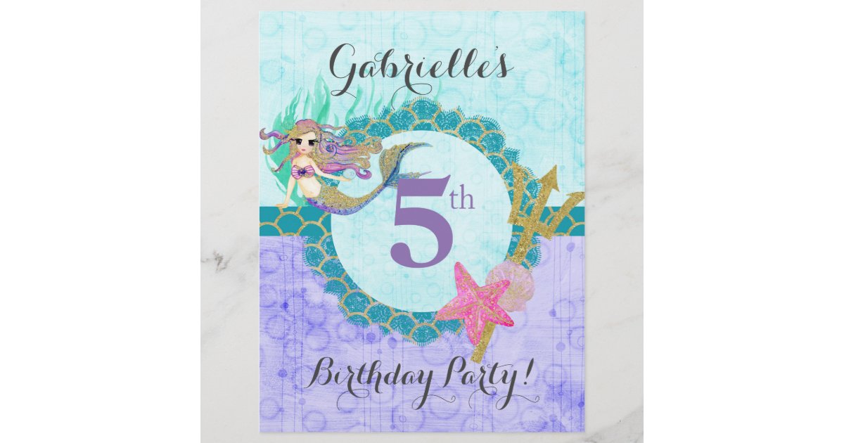 Cute Monogram Mermaid Teal & Purple Birthday Party Flyer | Zazzle