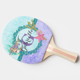 Cute Monogram Mermaid Teal & Purple Watercolor Ping-Pong Paddle | Zazzle