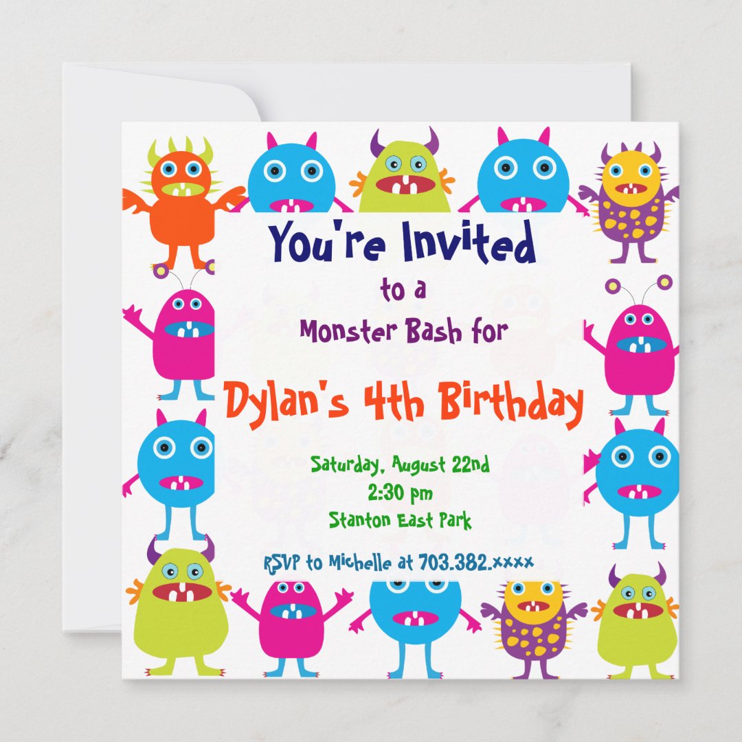 Cute Monster Birthday Party Invitation Templates | Zazzle
