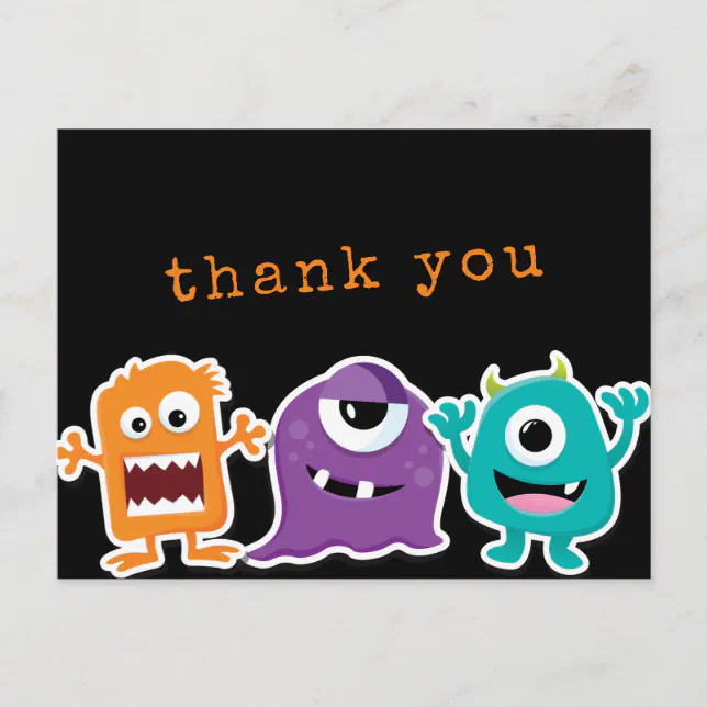 Cute Monster Mash Kids Birthday Party Thank You Postcard | Zazzle