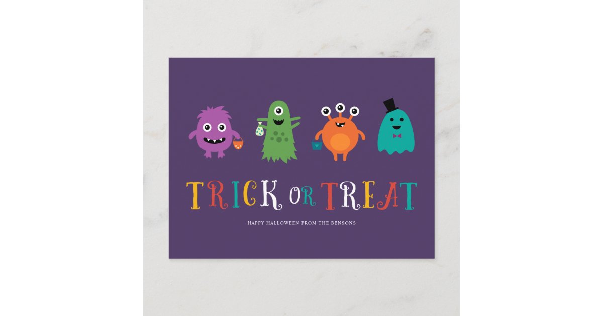 Cute Monsters Halloween Postcard | Zazzle