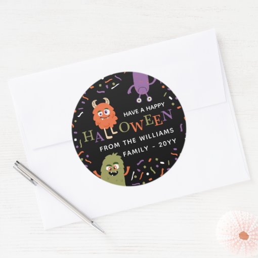 Cute Monsters Happy Halloween Classic Round Sticker | Zazzle