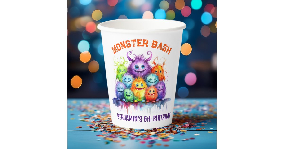 Cute Monsters Kids Birthday Party Paper Cups | Zazzle