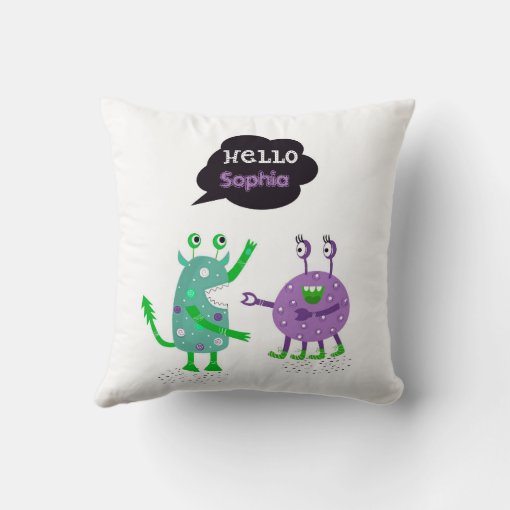 Cute Monsters say Hello Throw Pillow | Zazzle