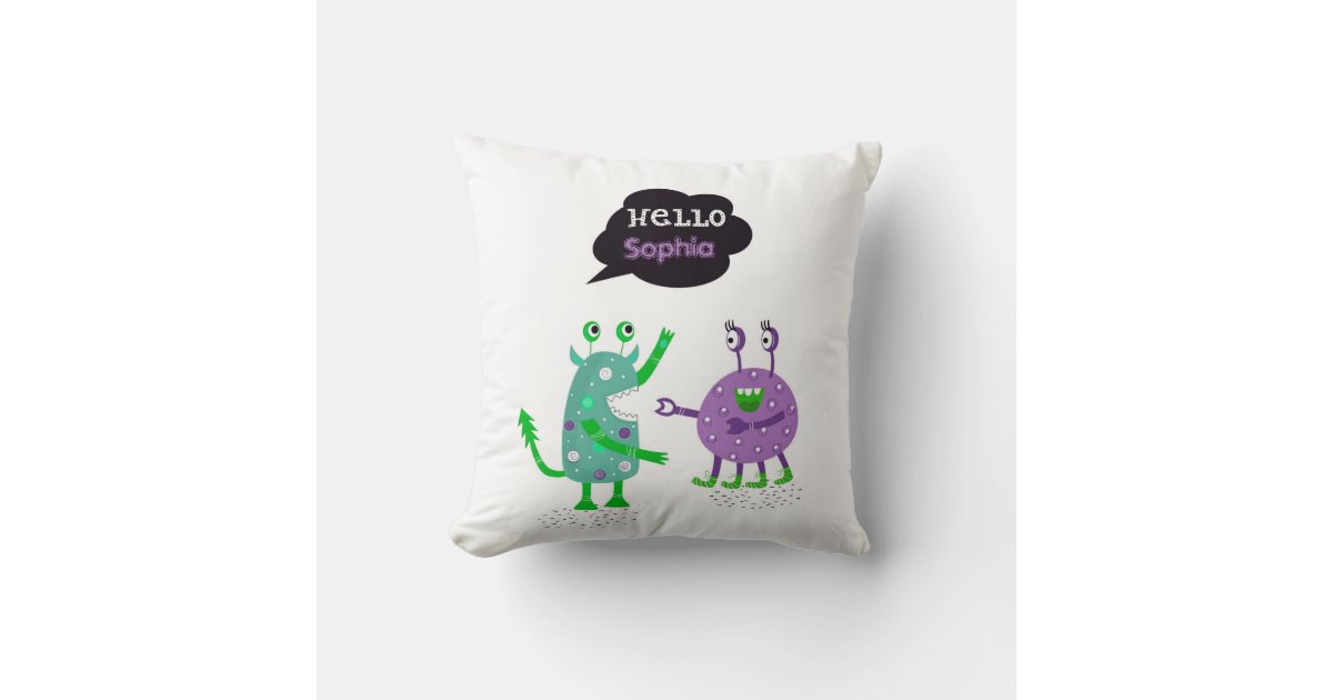 Cute Monsters say Hello Throw Pillow | Zazzle