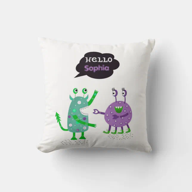 Cute Monsters say Hello Throw Pillow | Zazzle