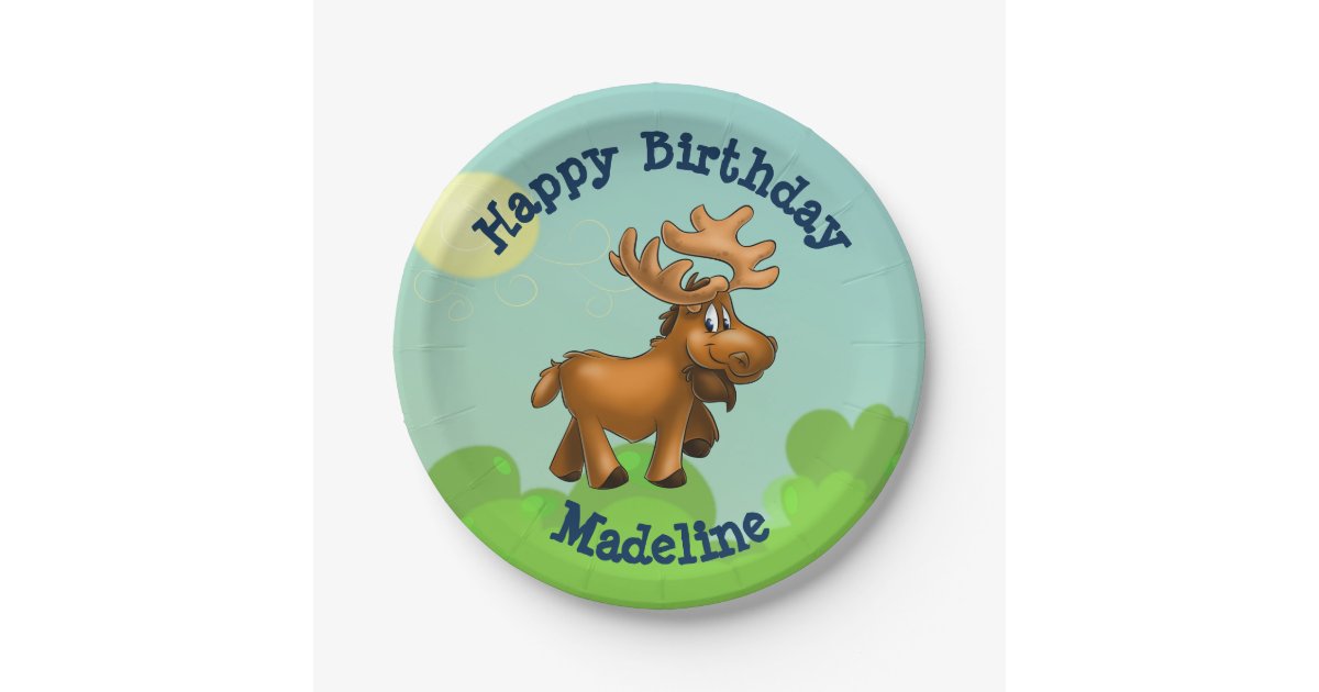 Cute Moose Birthday Party Plates | Zazzle