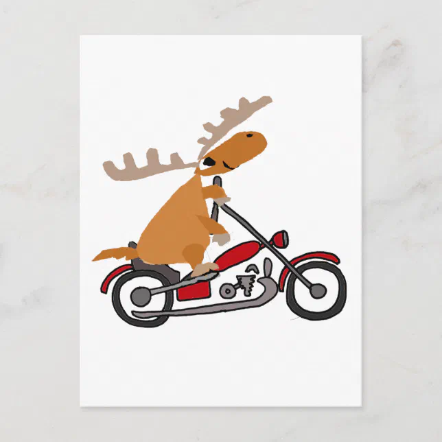 Cute Moose Riding Motorcycle Cartoon Postcard | Zazzle