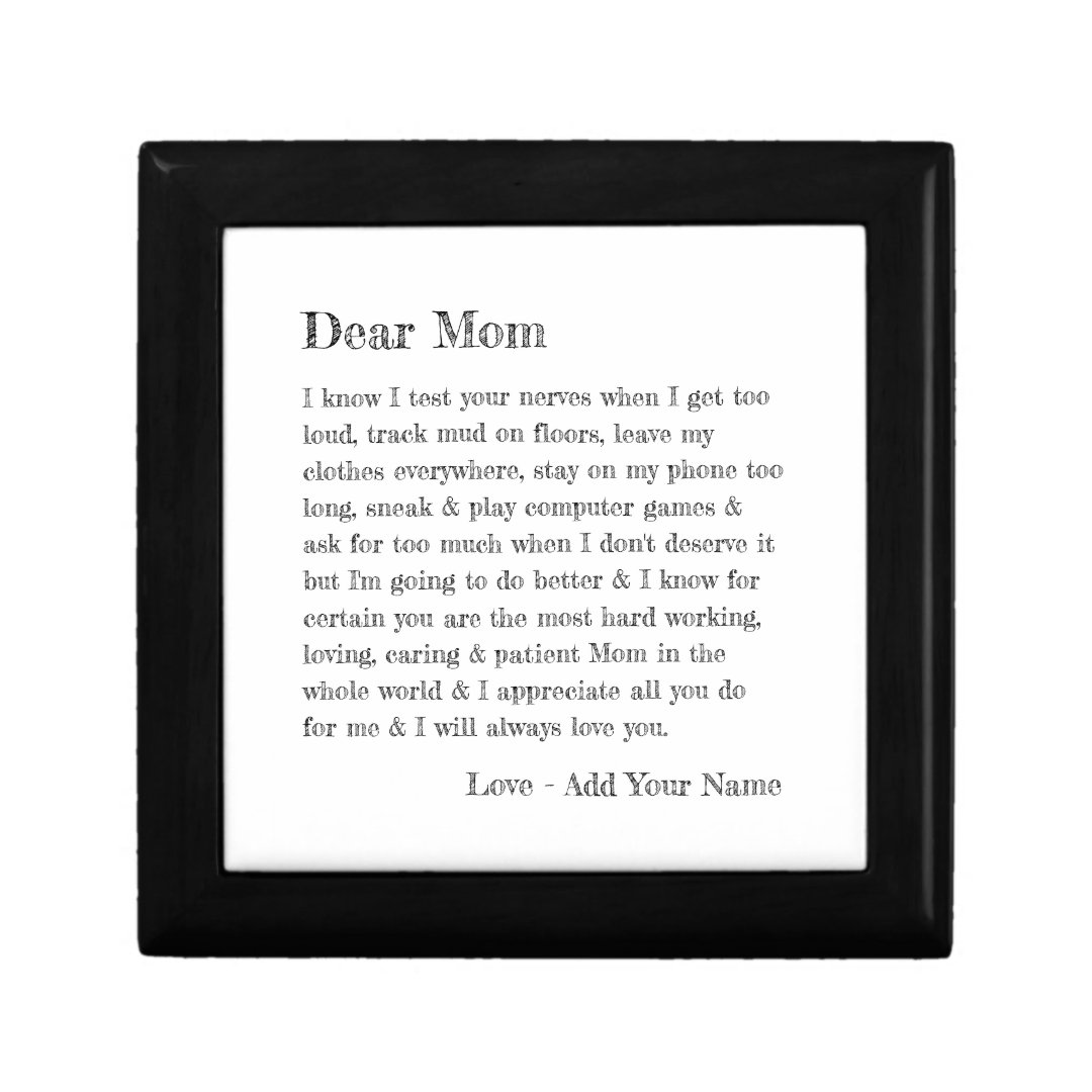 Cute Mother Dear Mom Letter Typography Personalize Gift Box | Zazzle